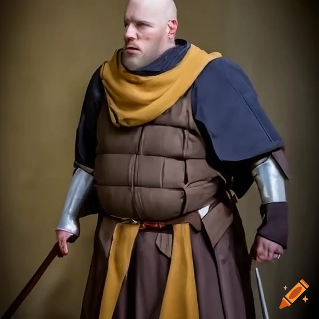 Image of a bald city guard in medieval attire on Craiyon