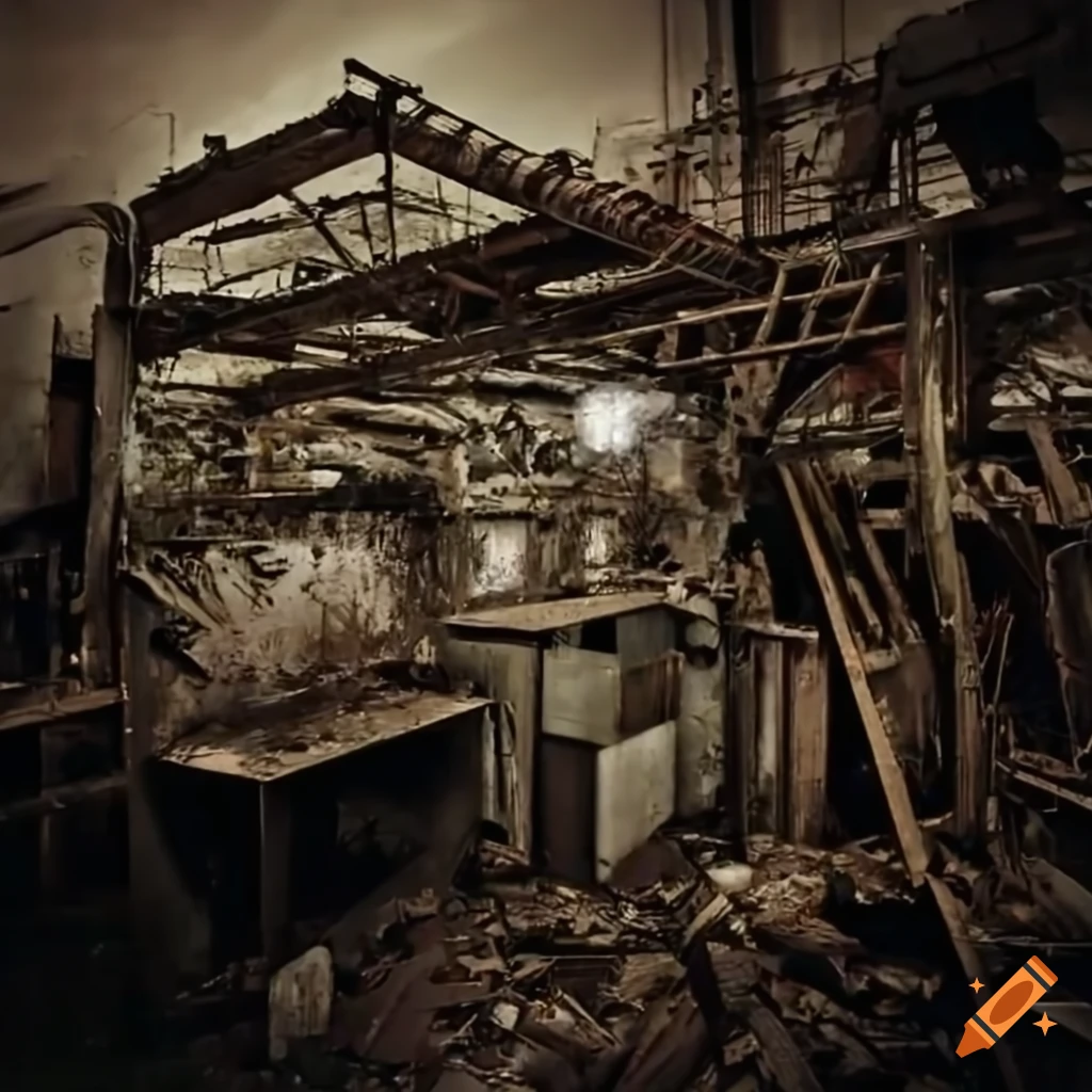 Image of an abandoned and broken assembly line