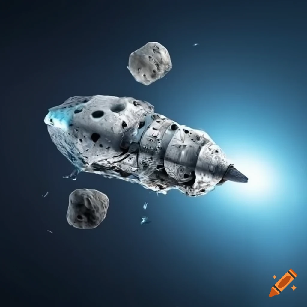 Illustration of a spaceship near an asteroid on Craiyon
