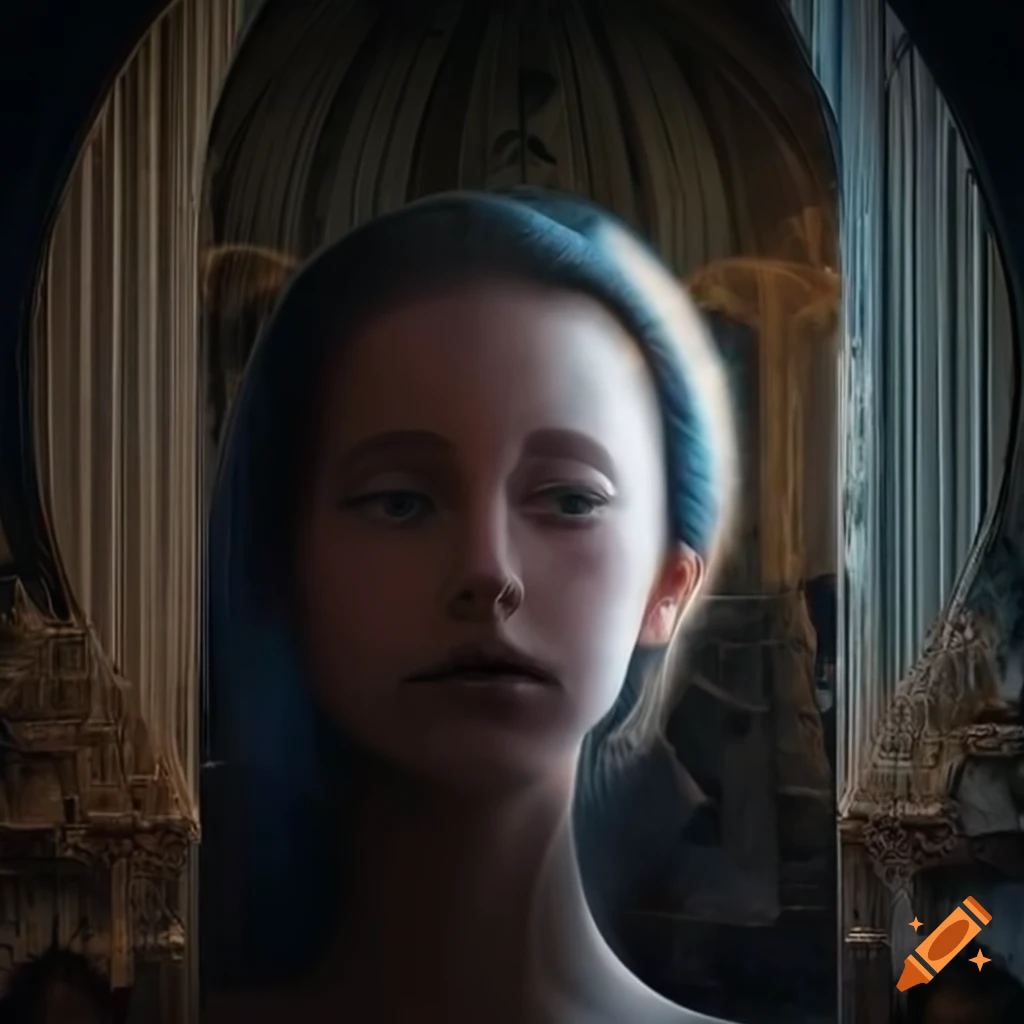 Hall with distorted mirrors and hyper-realistic reflections on Craiyon