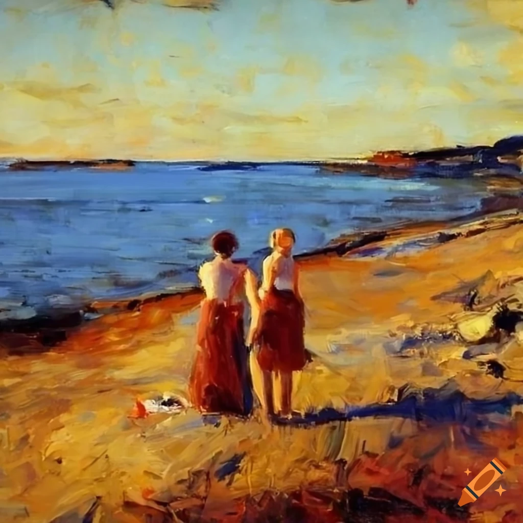 An impressionist style painting of people having a bbq party in the ...