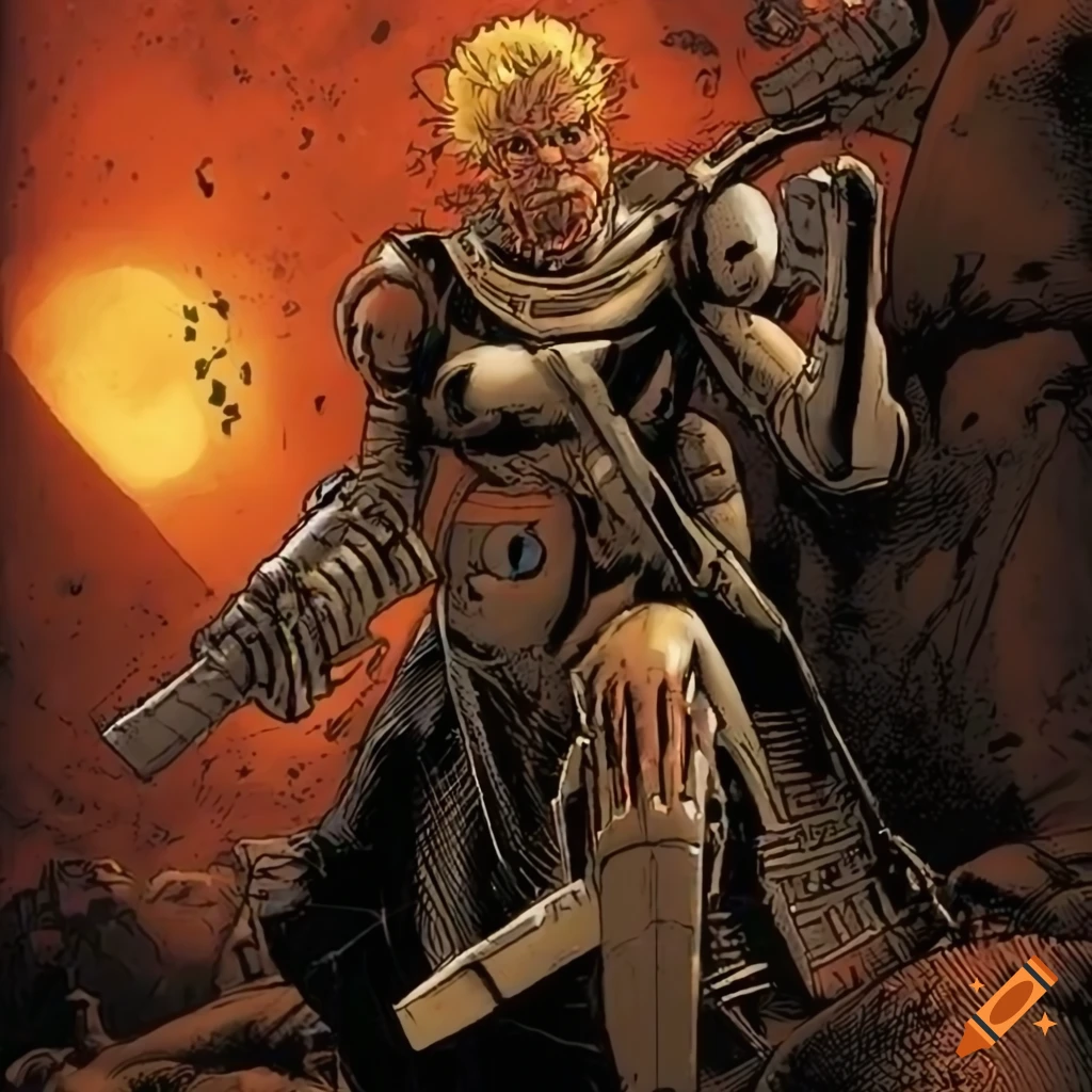 Dark sci-fi comic in yellow tones on Craiyon