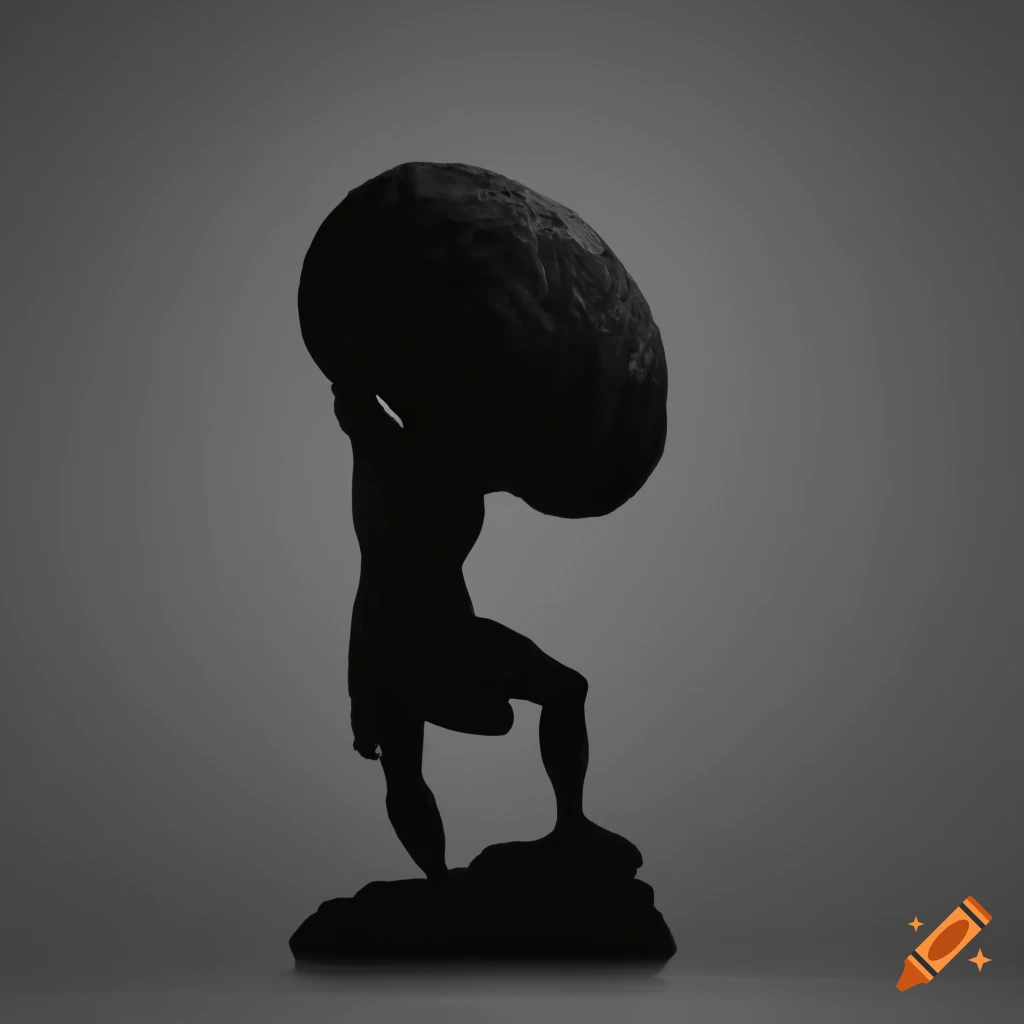 Silhouette of atlas carrying a stone on Craiyon