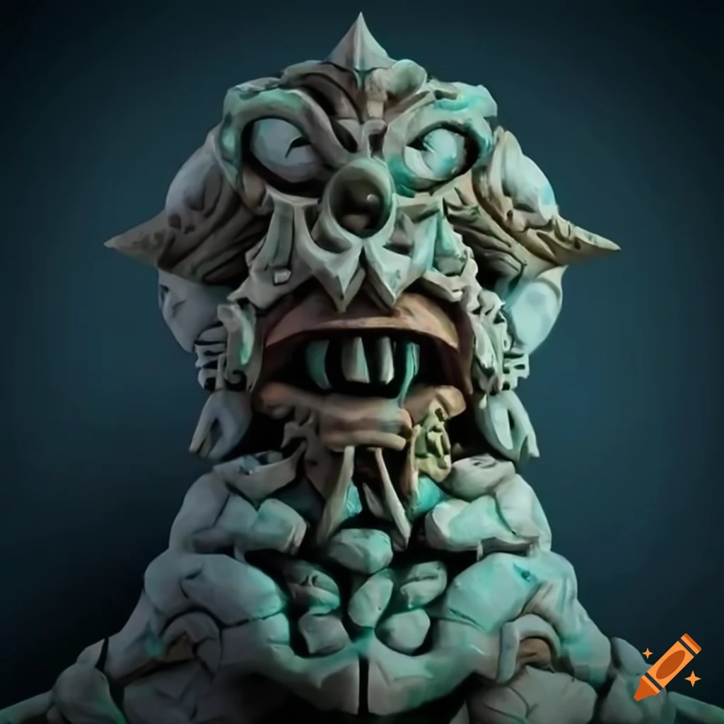 Intricate carving of a Zelda game boss in a labyrinth on Craiyon