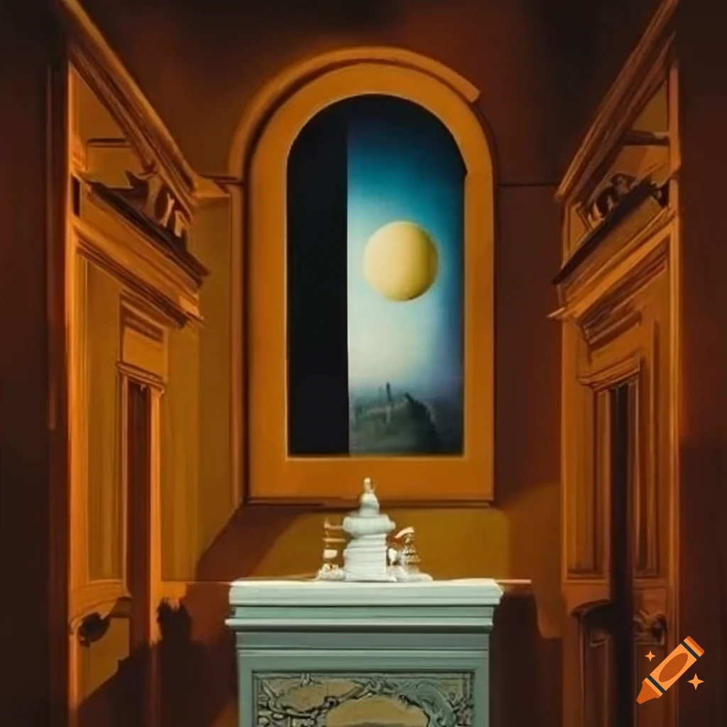 Surreal painting of checkered floor and a portal to another dimension ...