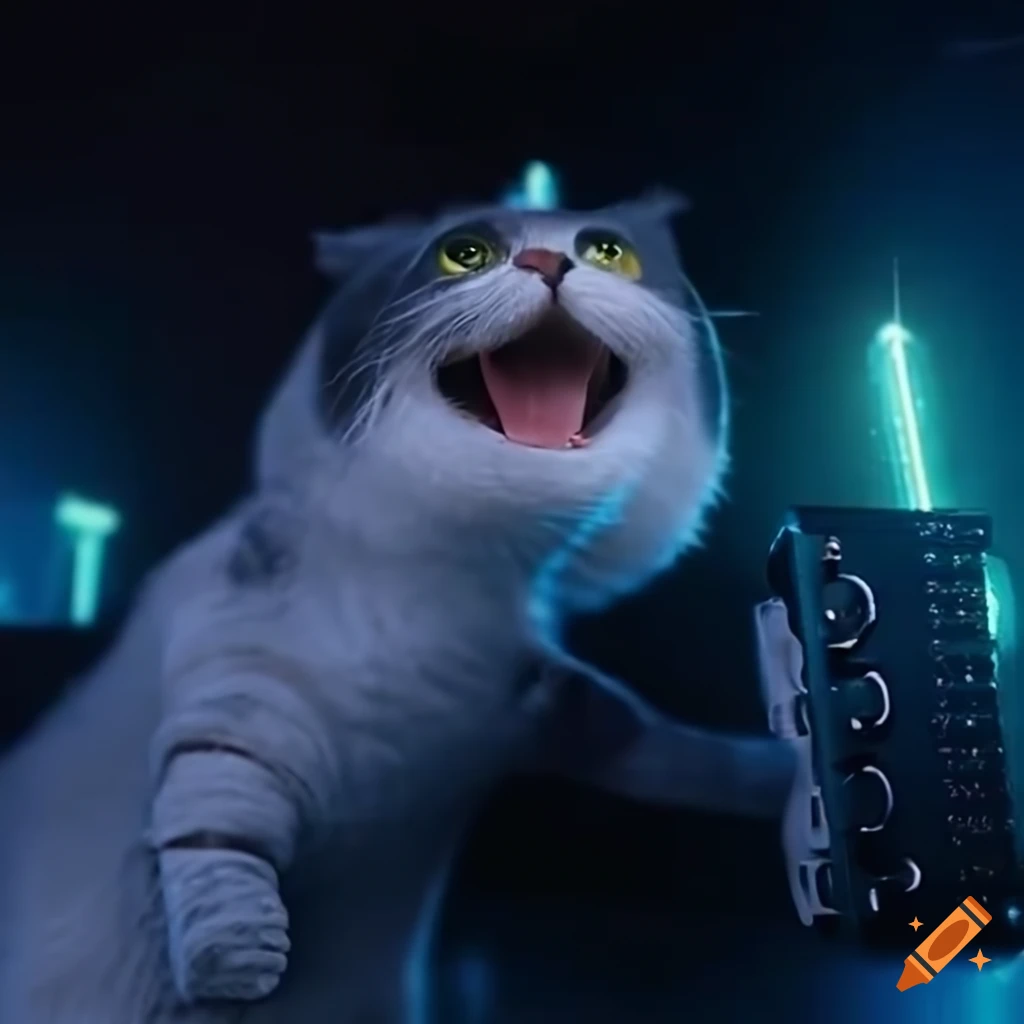 Realistic miniature scene of a cat playing a synth in Antarctica on Craiyon