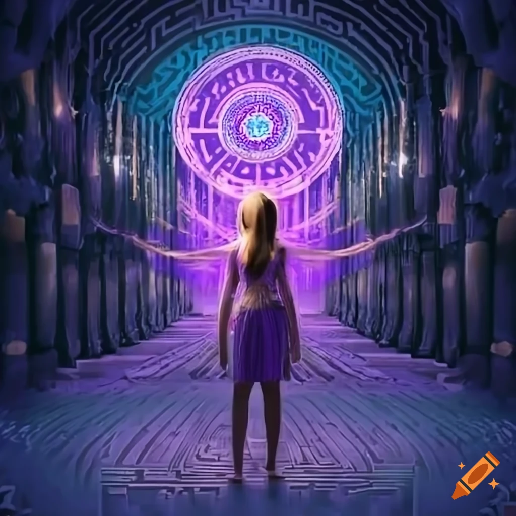 Artistic depiction of a girl with lavender hair in a maze on Craiyon