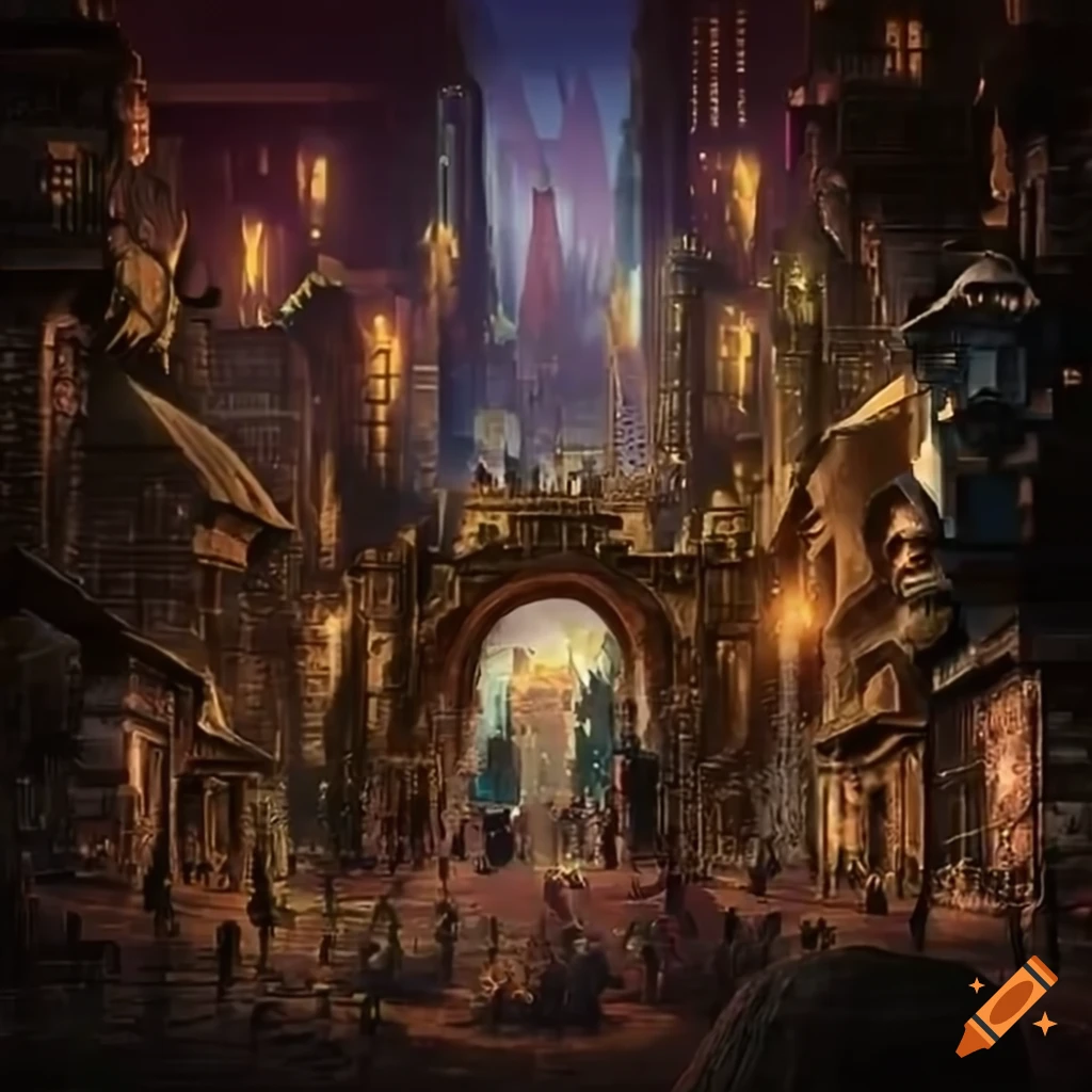 Image of an ape king ruling over a crowded fantasy city on Craiyon