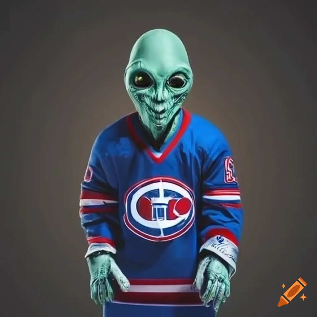 Alien wearing a montreal jersey on Craiyon