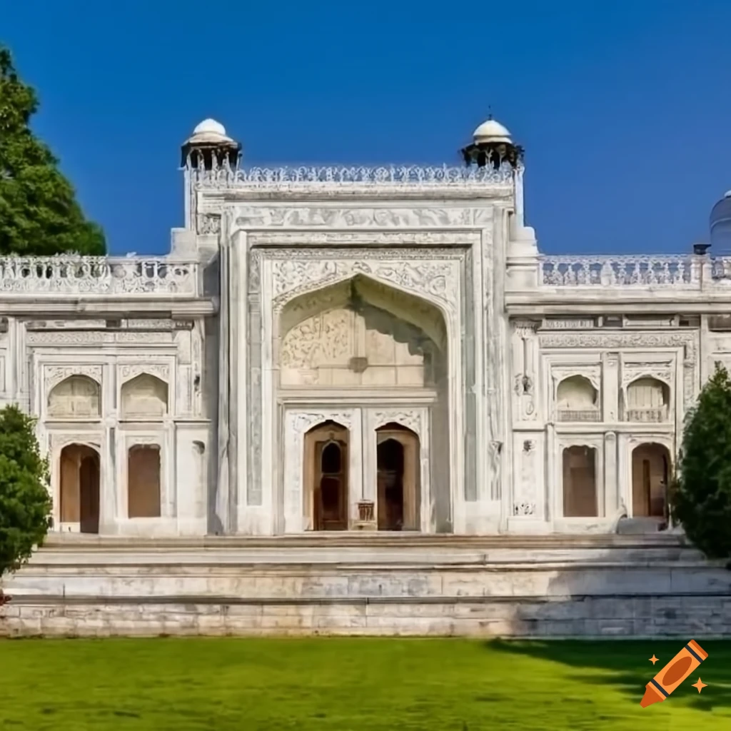 Front view of a mughal-style white building