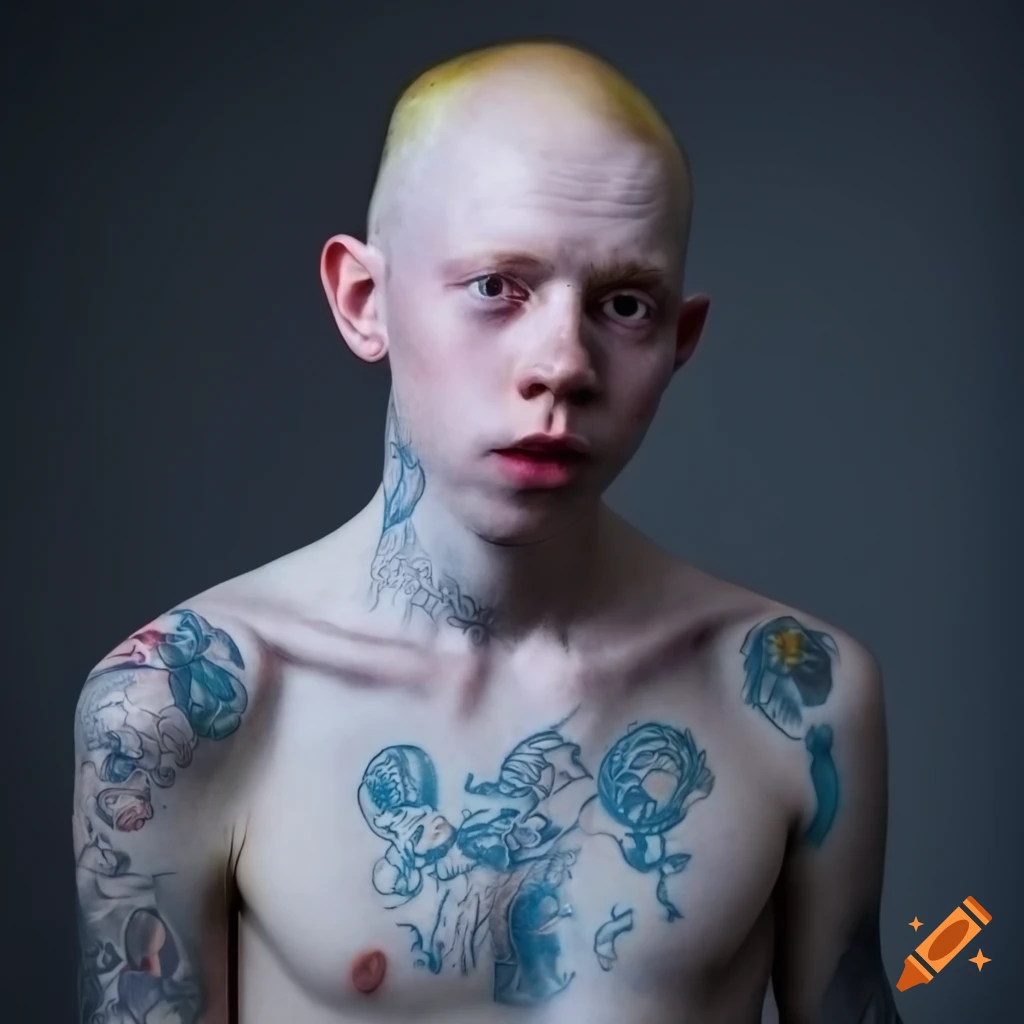Photorealistic depiction of an albino mafia character on Craiyon