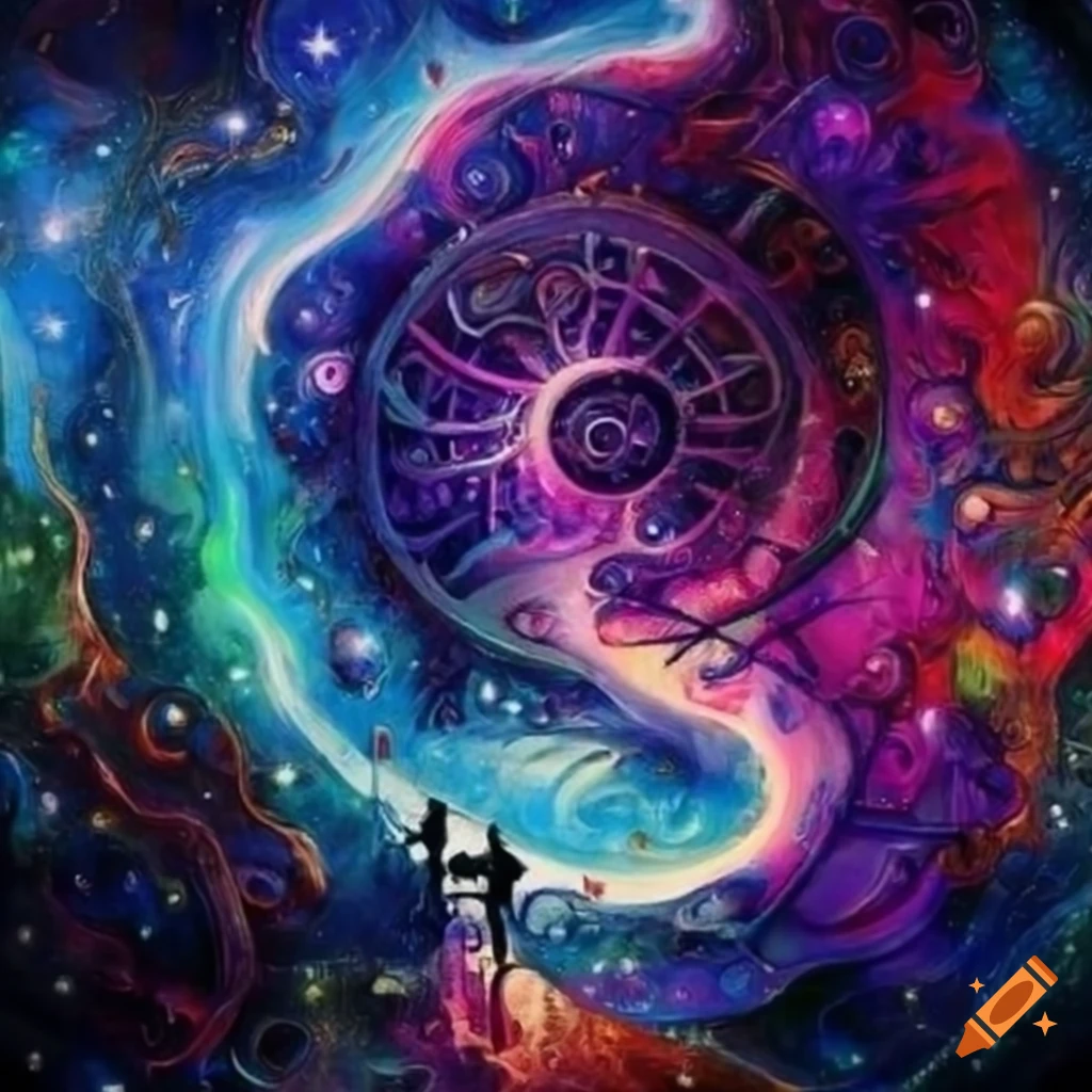 Arte impresionista con elementos psicodélicos en universo místico on ...