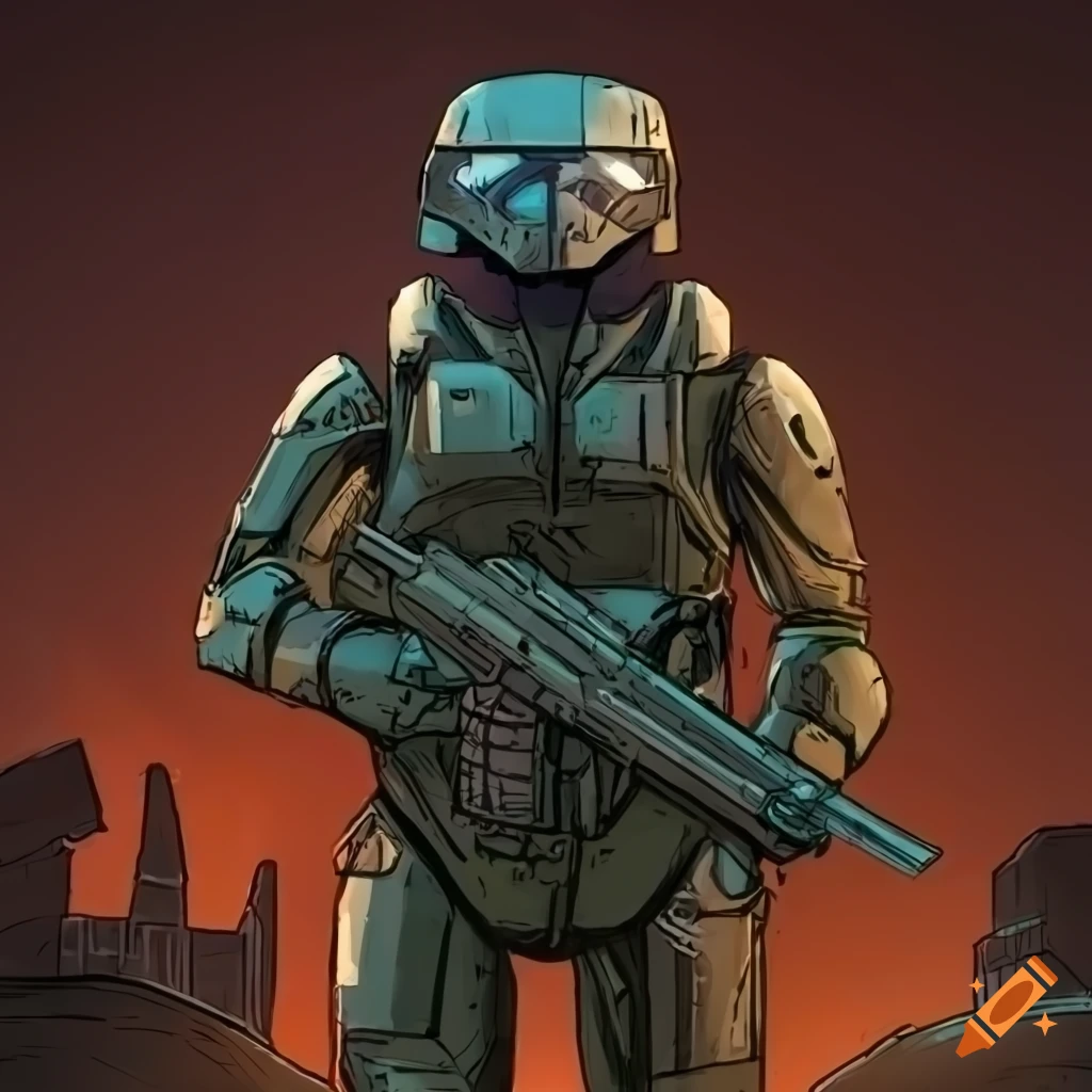Epic scifi soldier. epic comic style on Craiyon