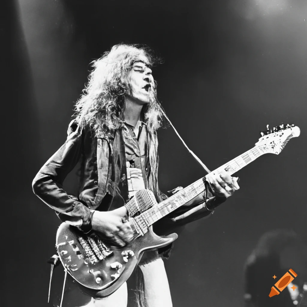 Black and white photo of led zeppelin performing live