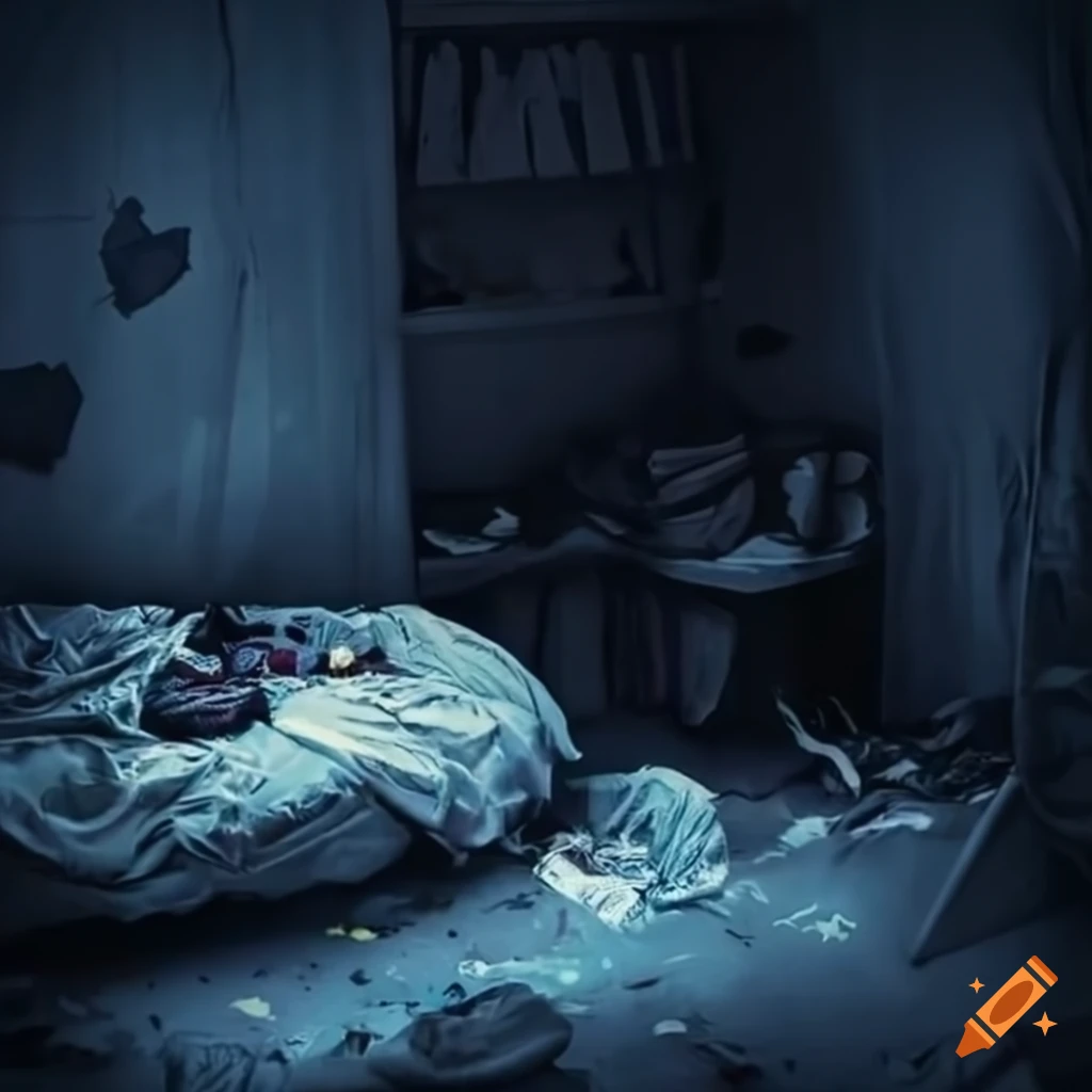 Dark and messy bedroom at night on Craiyon