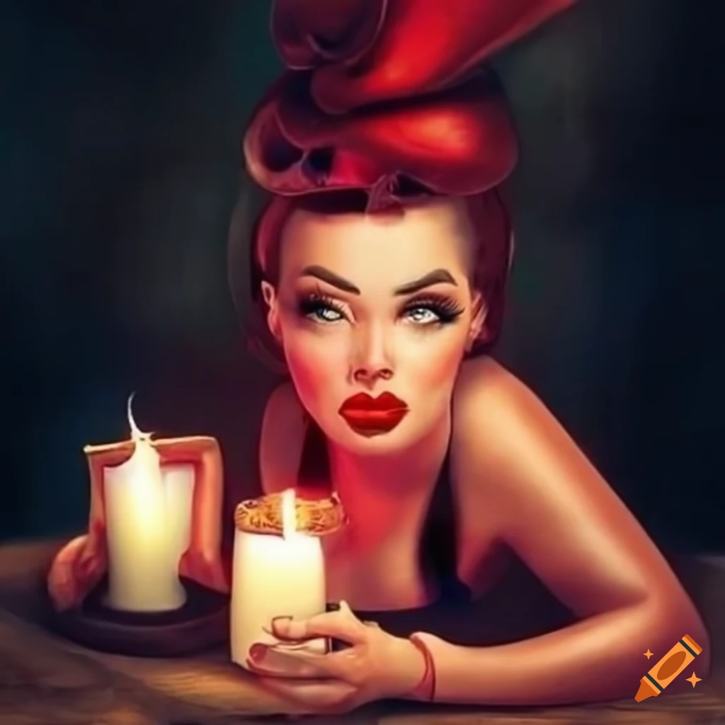 Modern pin up with a candle in hand