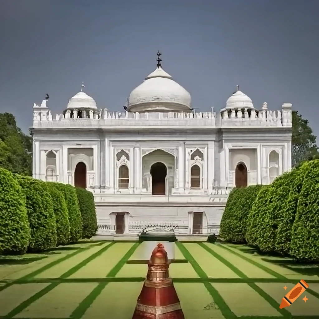Frontal view of a mughal mahal-style architectural building on Craiyon
