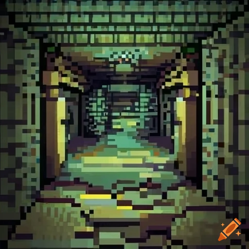 Pixel art of a world war i bunker complex on Craiyon