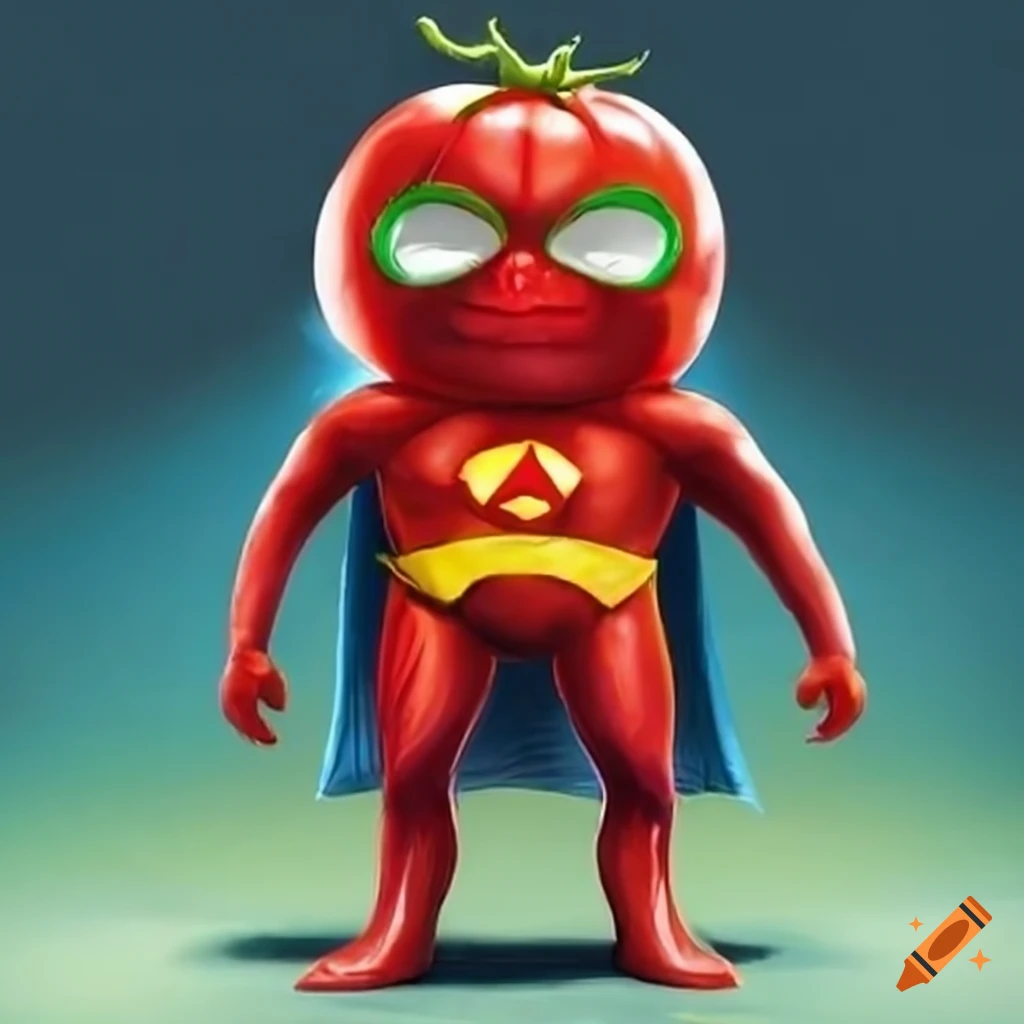 Illustration of a tomato superhero on Craiyon