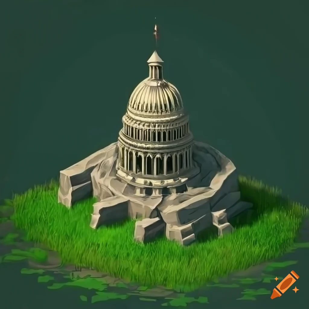 Fantasy rpg game capitol building in a forest with shale rock on Craiyon