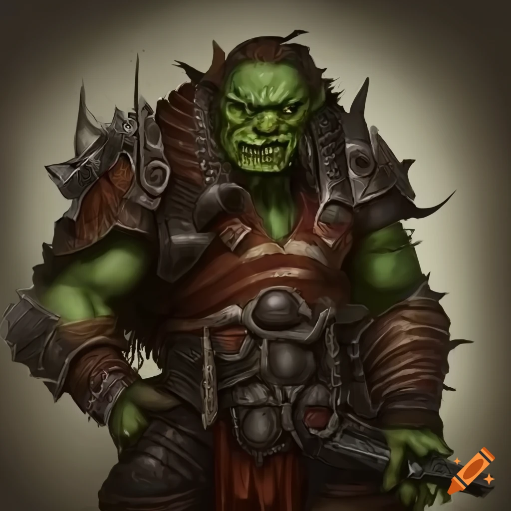 Skyrim orc forging metal armor in a blacksmith forge on Craiyon