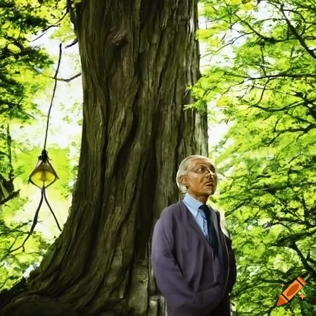 Professor teaching while sitting on a tree branch on Craiyon
