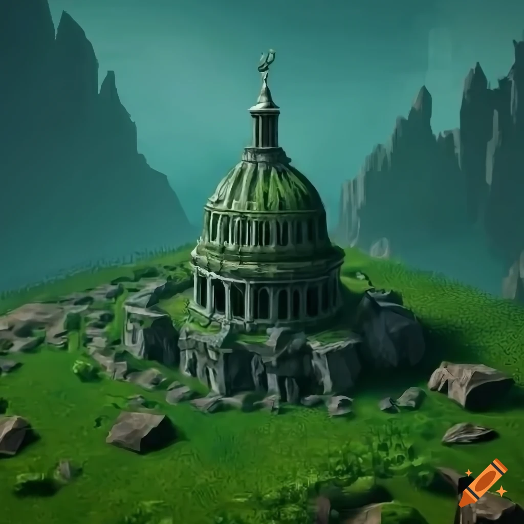 Fantasy rpg game capitol building in a forest