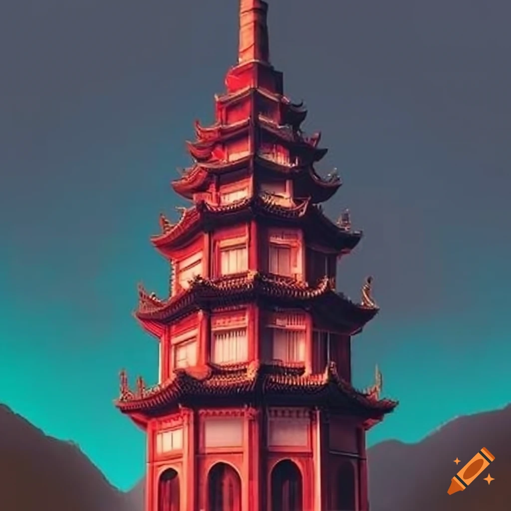 Iconic red tower in asia