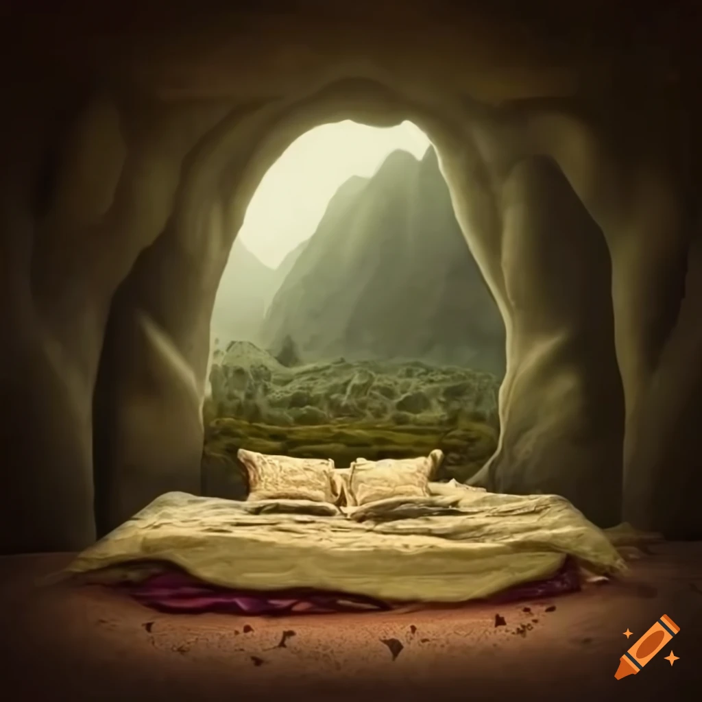 A mystical mountain spirit bedchamber in a cave on Craiyon