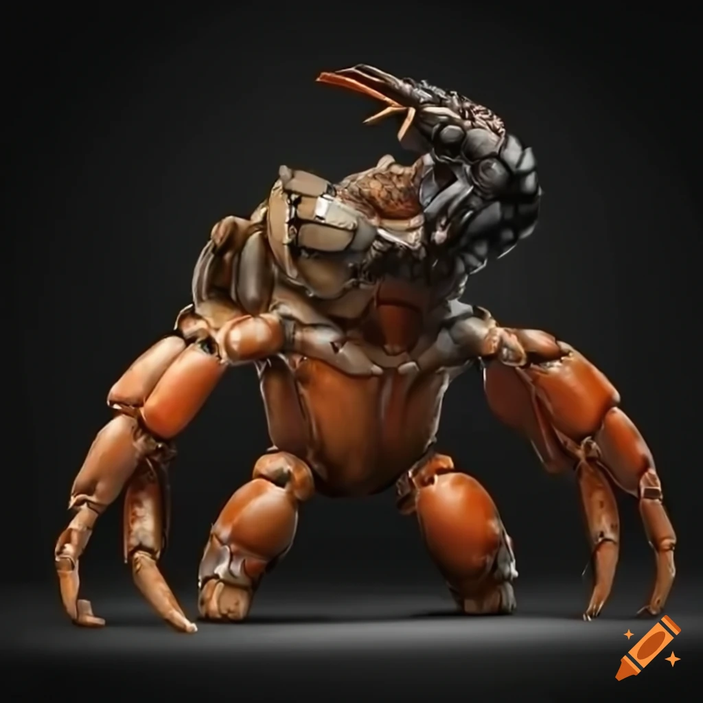Sci-fi illustration of a crab-like humanoid on Craiyon