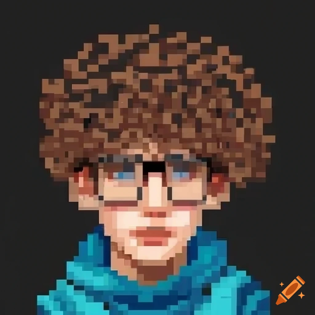 Pixel art portrait of a smart-looking teenager