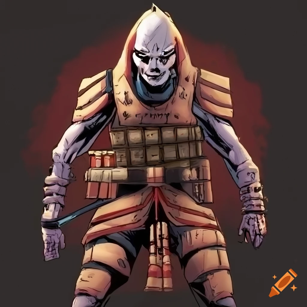 Kabuki soldier in a vintage comic style