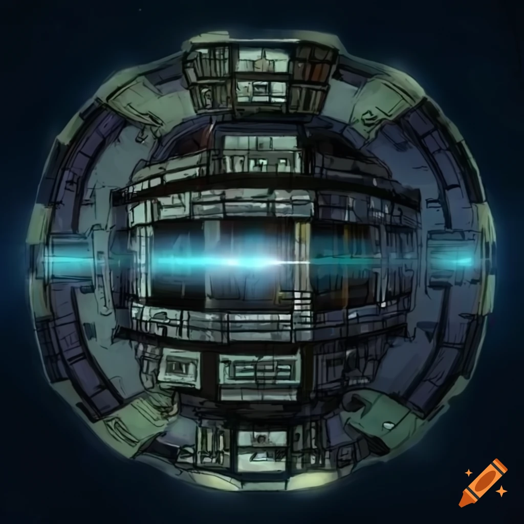 Comic-style illustration of a circular space base