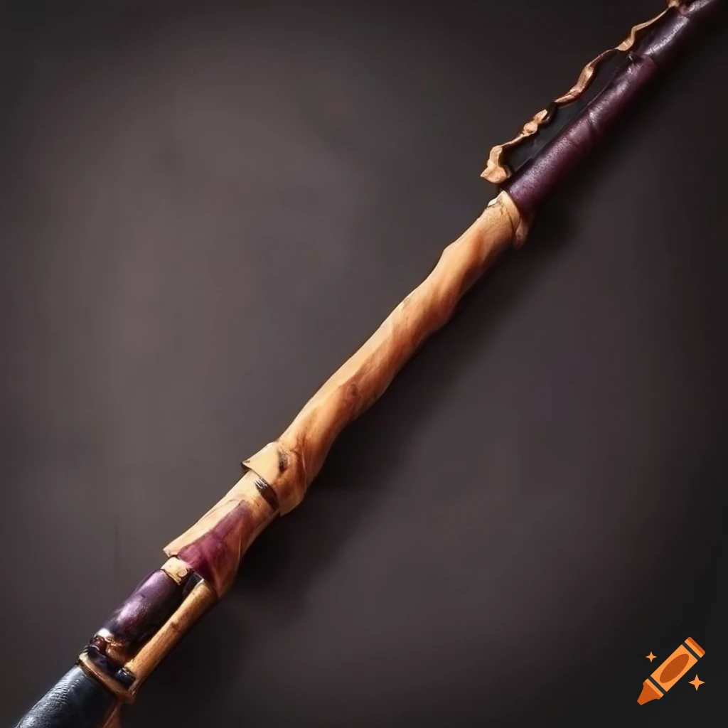 Dark stained butternut arcane rod with a kobold talon core on Craiyon