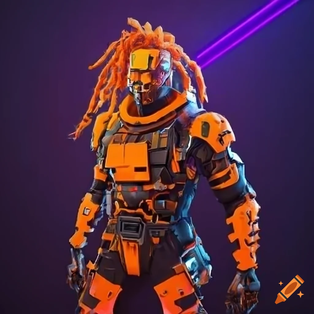 Cyberpunk warrior with glowing orange dreadlocks and futuristic weapon ...