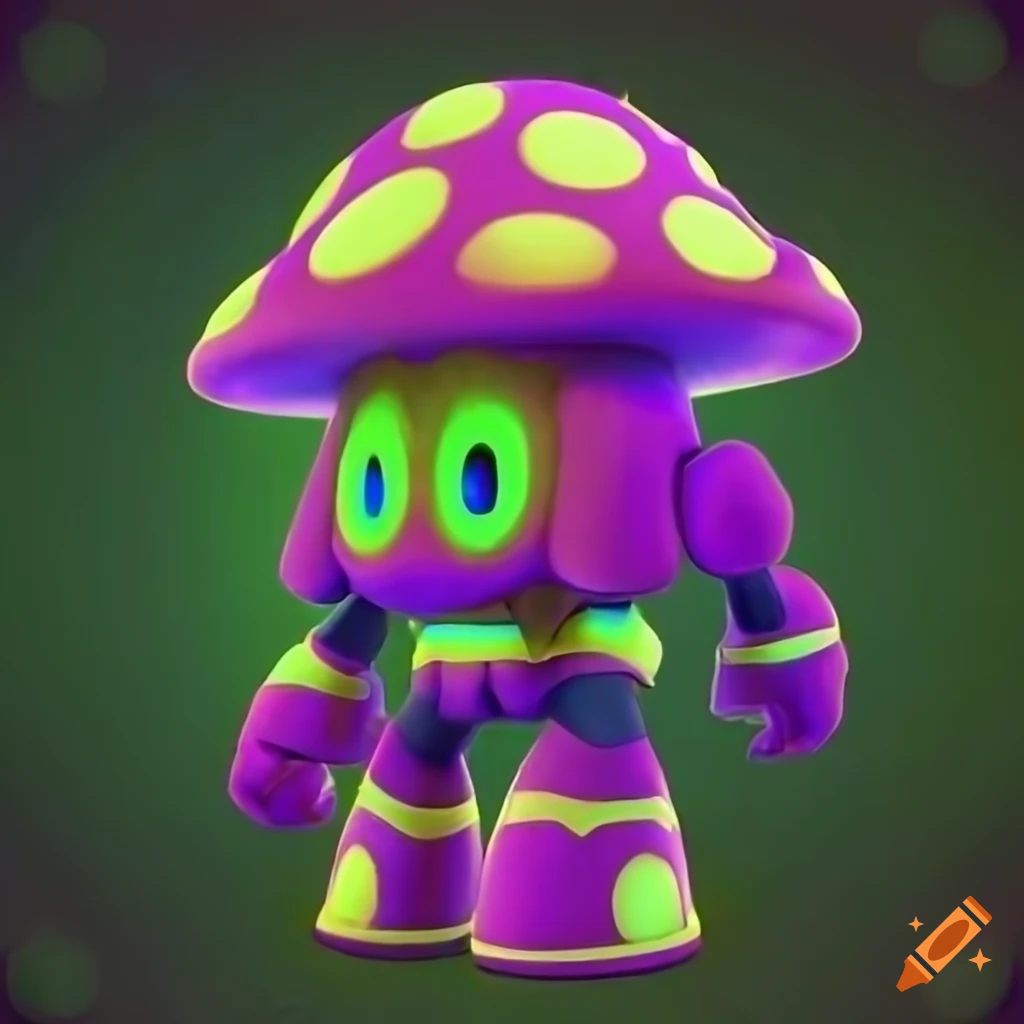 Detailed 3D render of a mushroom-themed megaman boss on Craiyon
