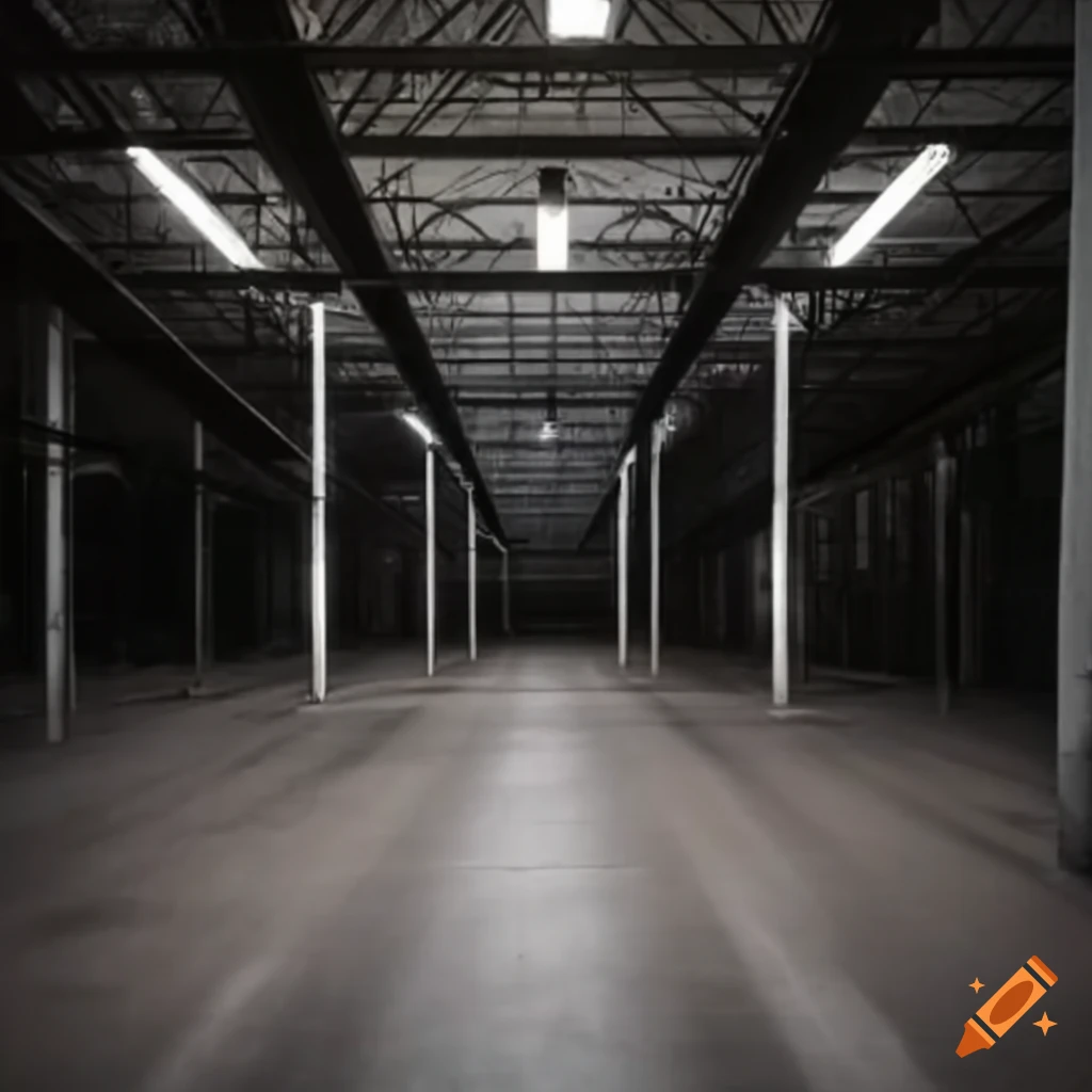 Photo of an empty warehouse in liminal space aesthetic on Craiyon