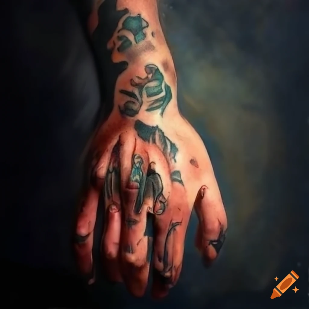 Tattoo texture hands with spread fingers