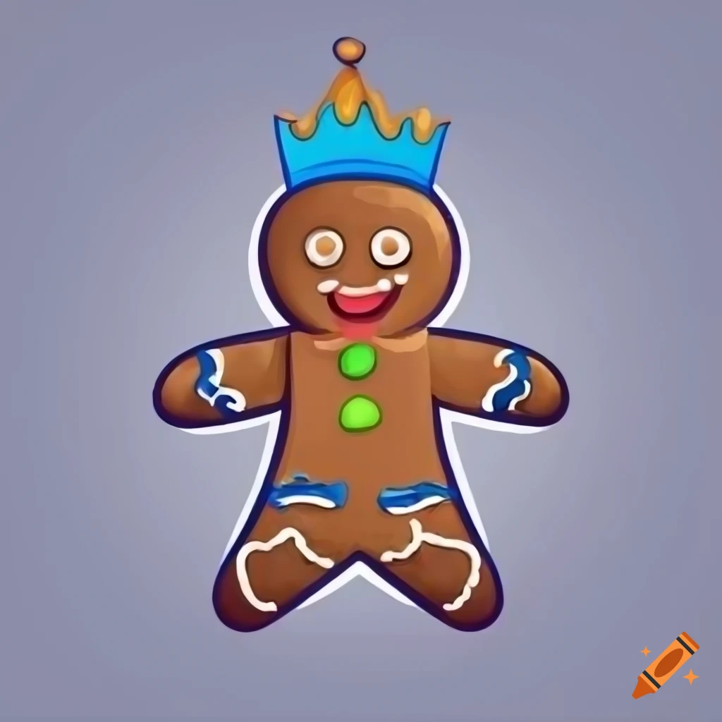 Cartoon gingerbread man with blue crown on Craiyon