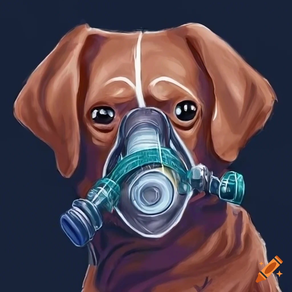 Illustration of a dog wearing a nebulizer mask
