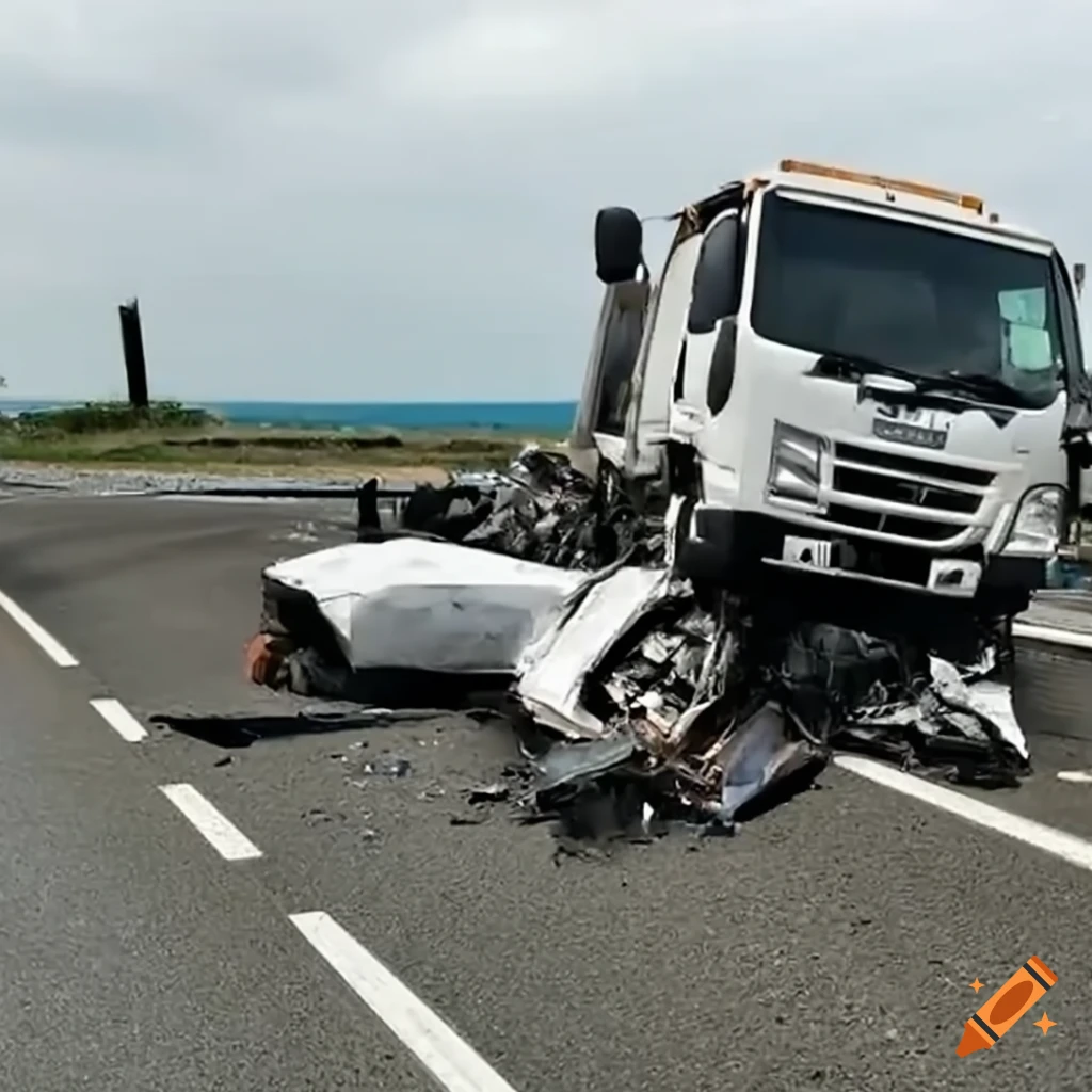 Crashed isuzu trailer truck on a japanese highway on Craiyon