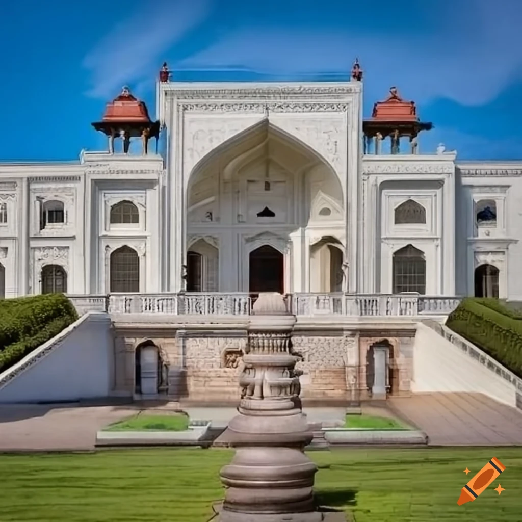 Elegant frontal view of mughal mahal white house