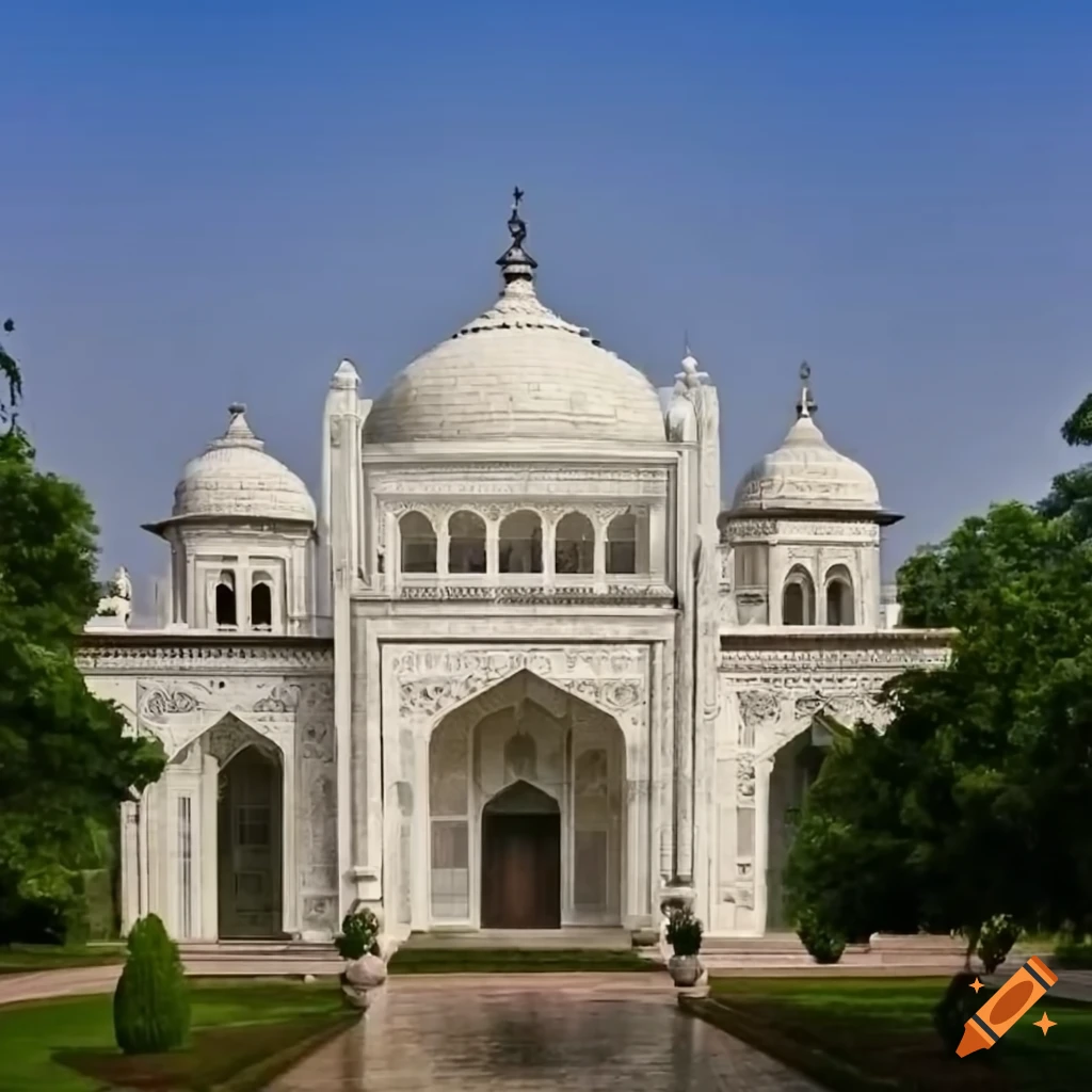 Frontal elevation of mughal mahal white house on Craiyon