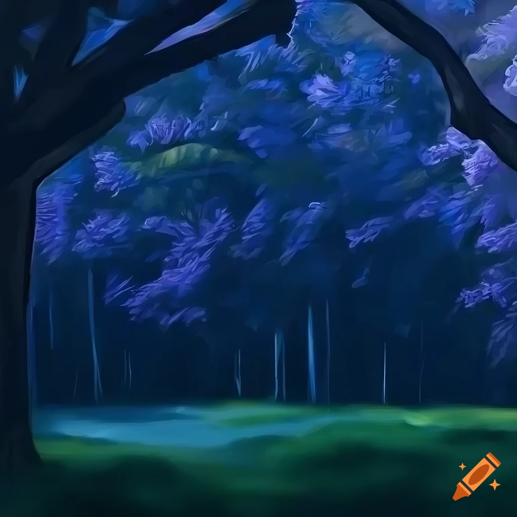 Detailed realistic digital painting of a forest at night on Craiyon