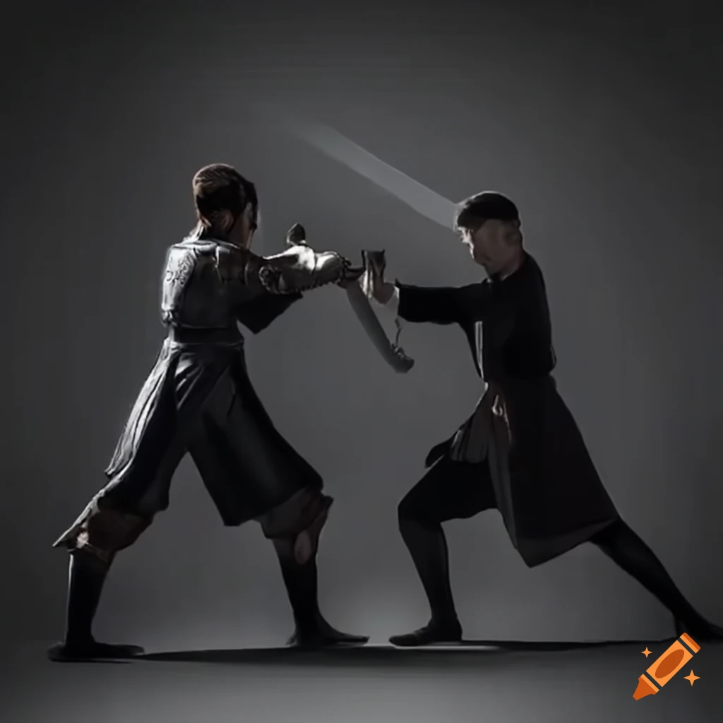 Epic sword fight between two skilled warriors on Craiyon