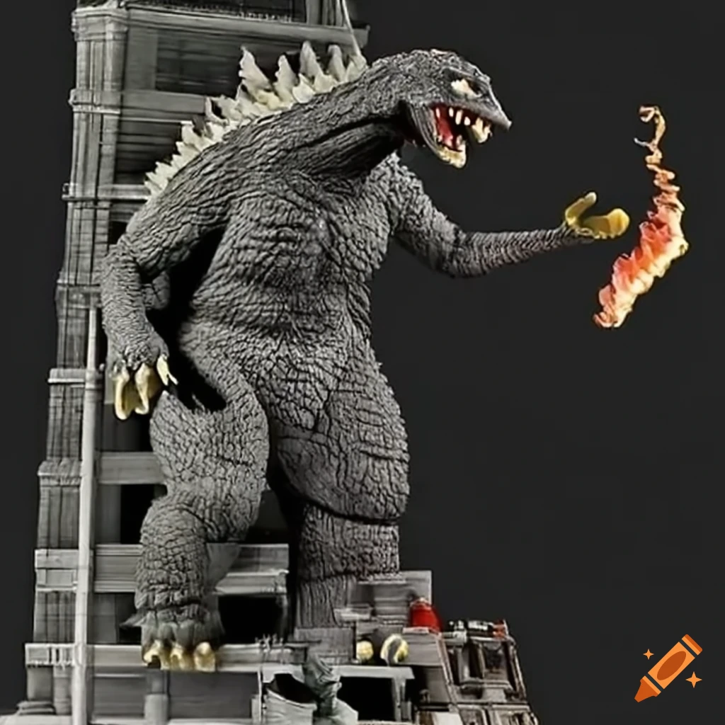 Godzilla climbing a ladder