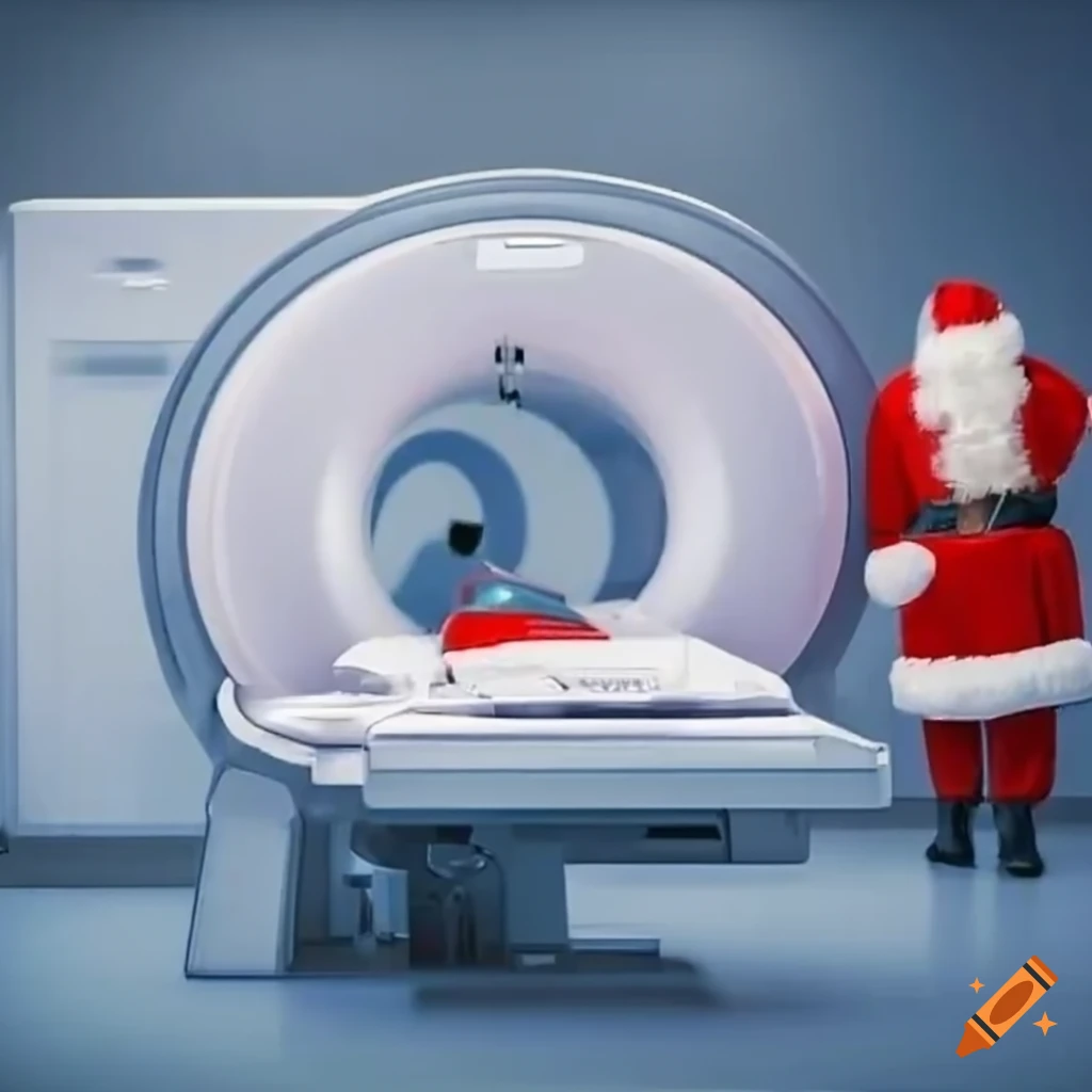 Ct scanner with santa claus on patient table on Craiyon