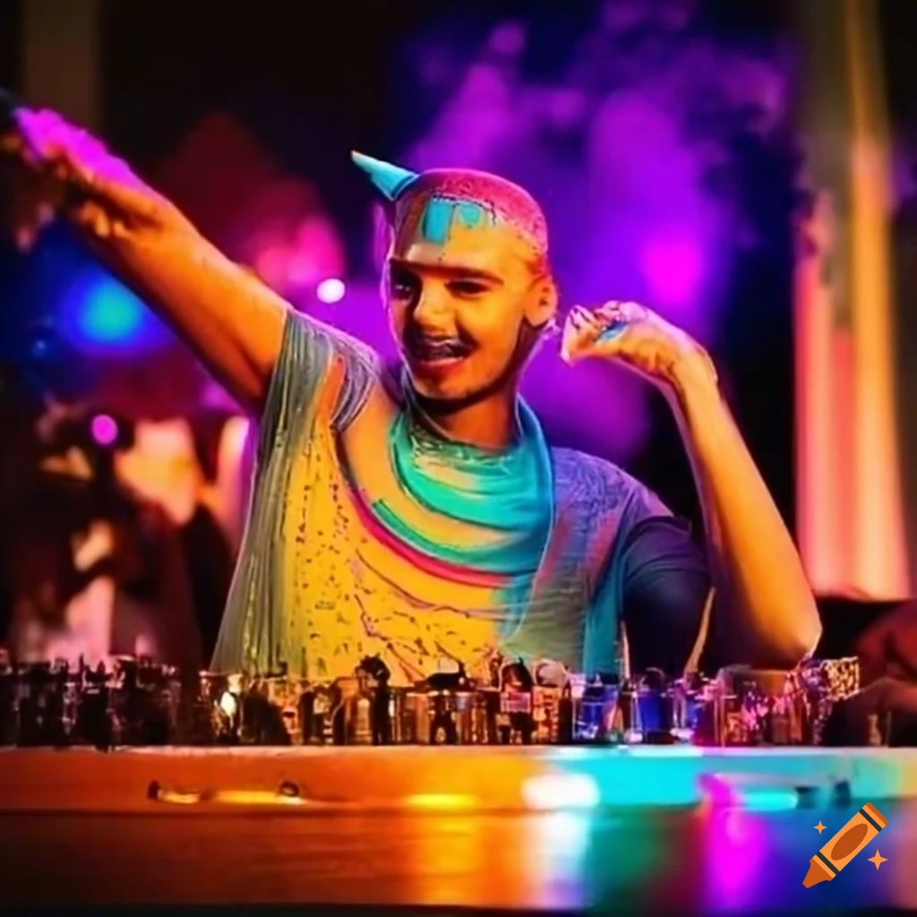 Vibrant beach party with dj astrix on Craiyon