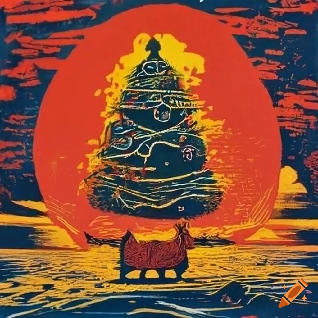 Linocut artwork of intricately designed christmas toys on Craiyon