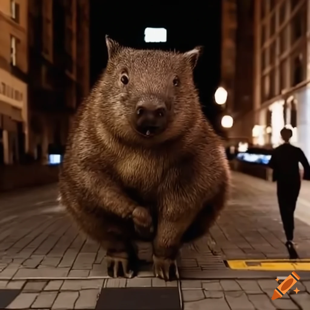 Giant wombat walking in the city